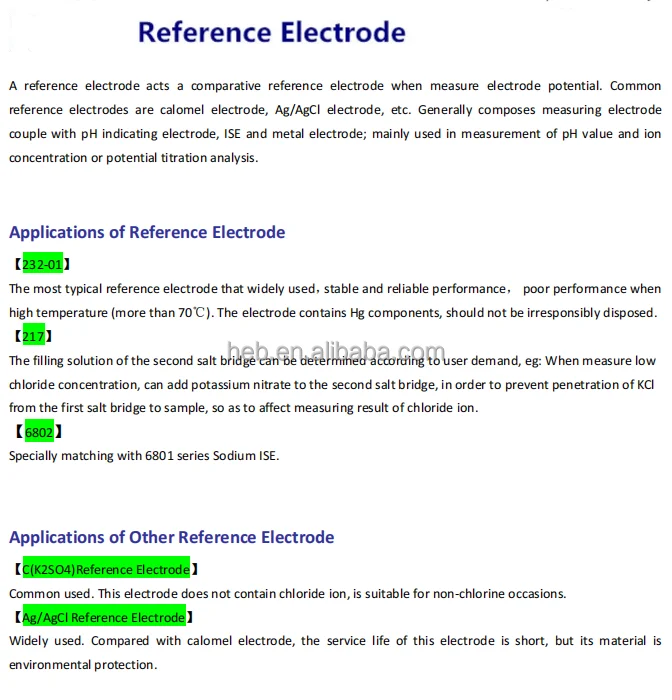 217 Double Salt Bridge Glass Reference Electrode - Customized Support