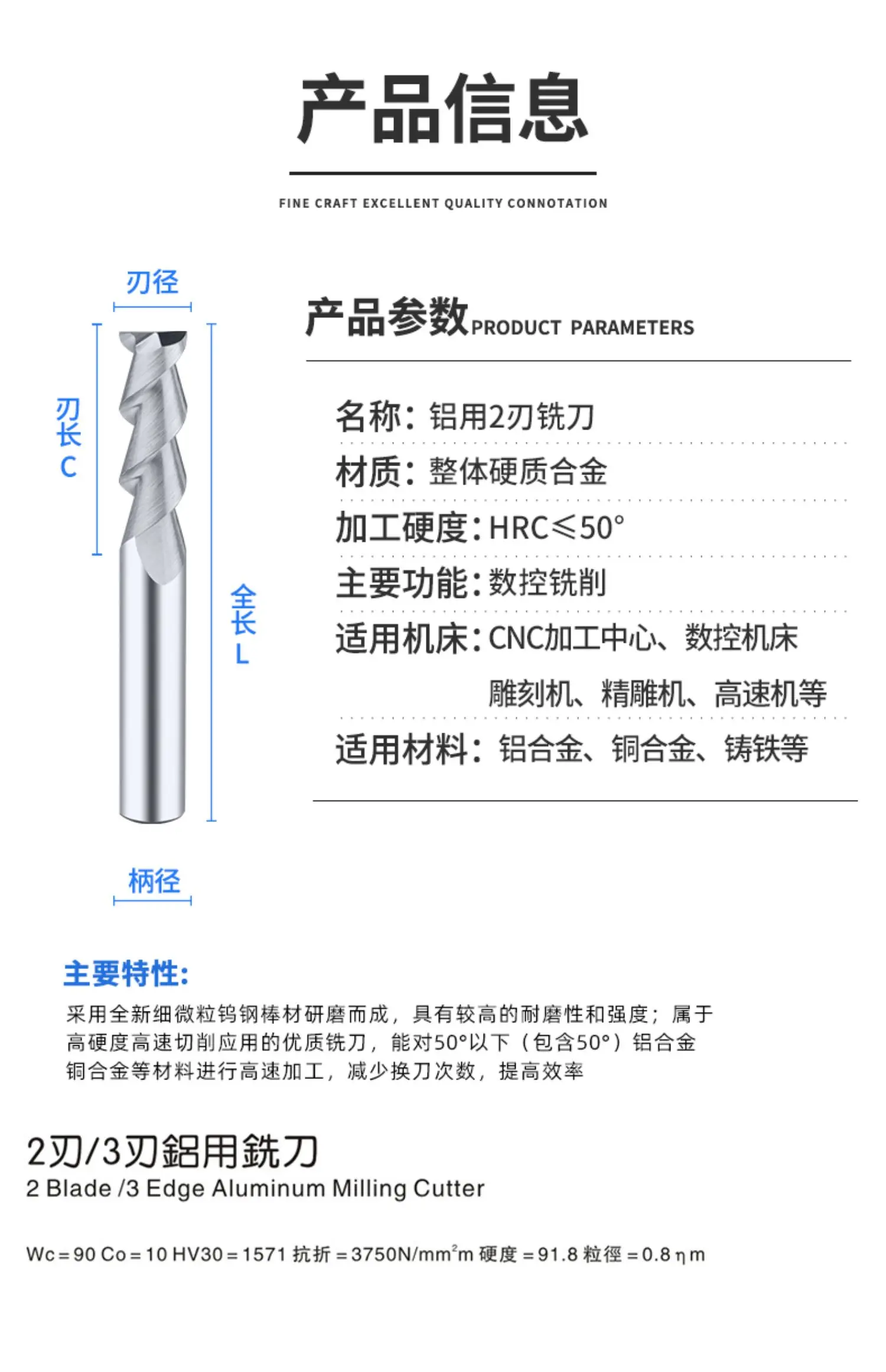 Hot Sale Sharp And Durable Two-edged Milling Cutter Silvery Hard Metal ...