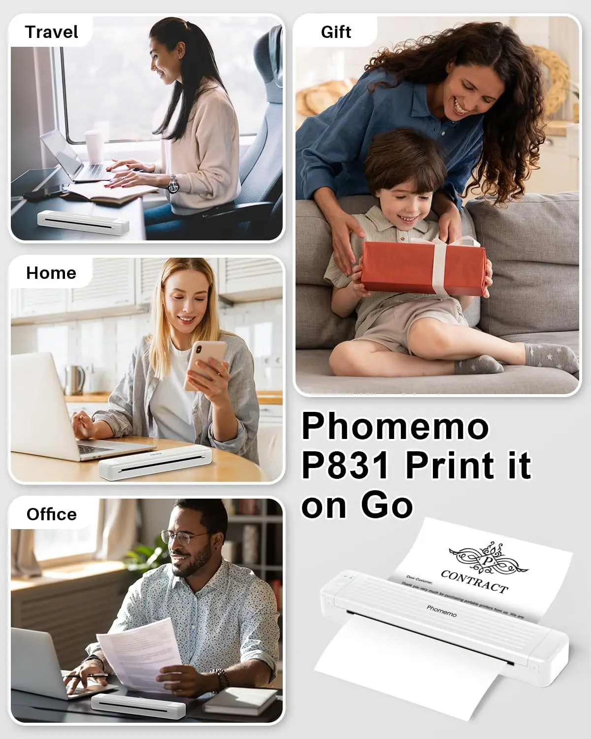 2024 New Arrived Phomemo P831 Mini Printer Direct Thermal Transfer Printer Mobile Document ...