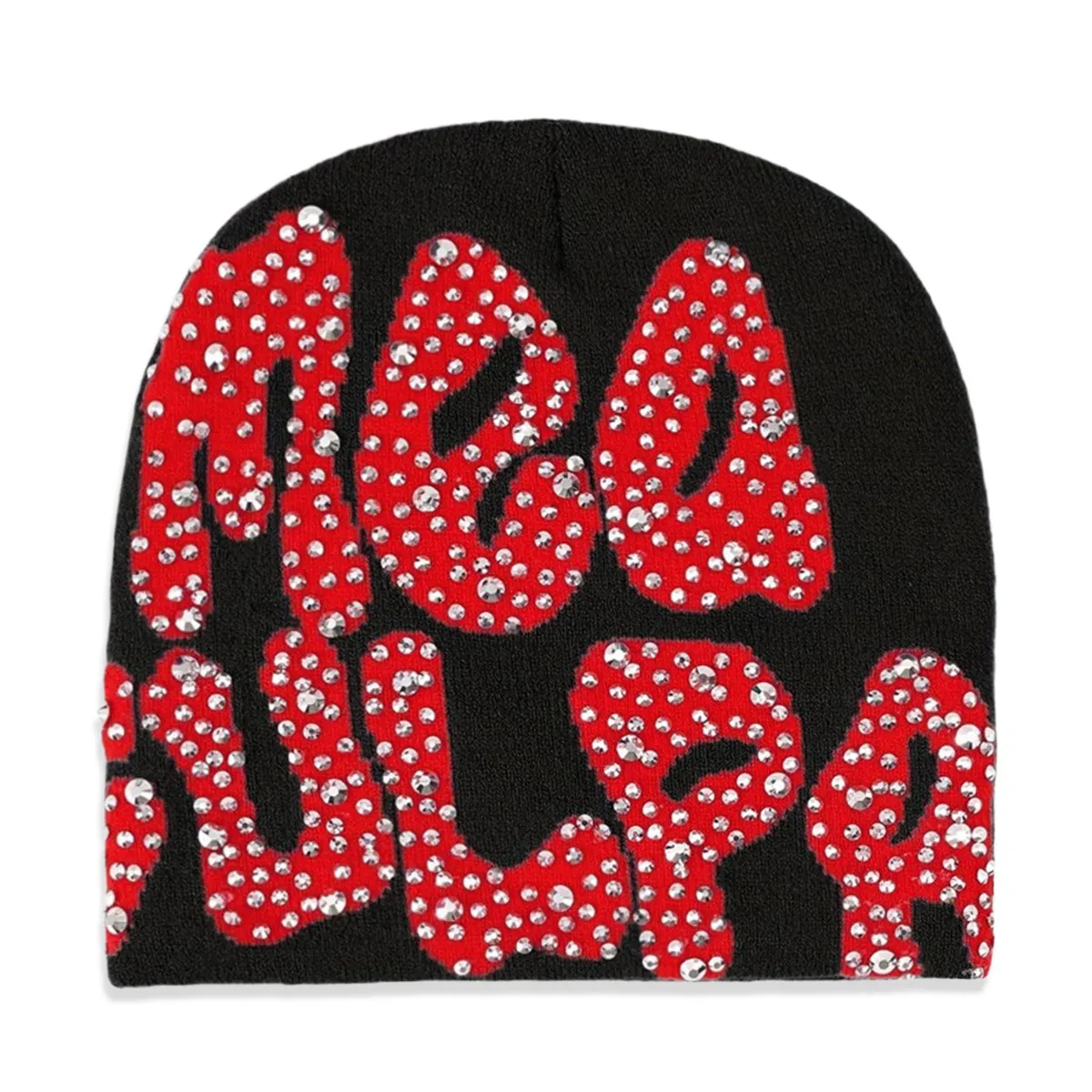 Letter Graphic Y2K Beanie Knitted Hats Bling Rhinestone Winter Warm ...