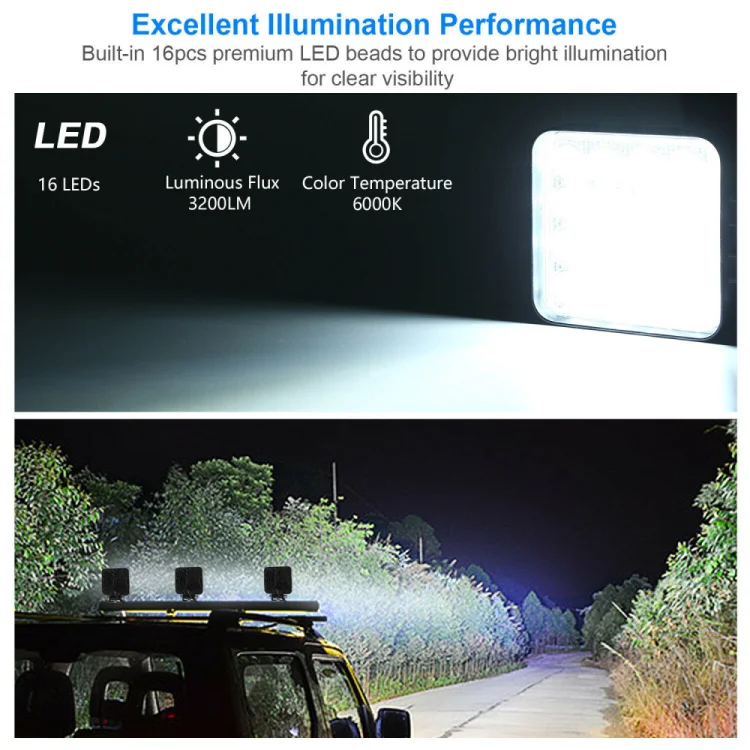 4 Inch Square LED Work Light Spotlight 48W LED Light Bar for 4x4 ...