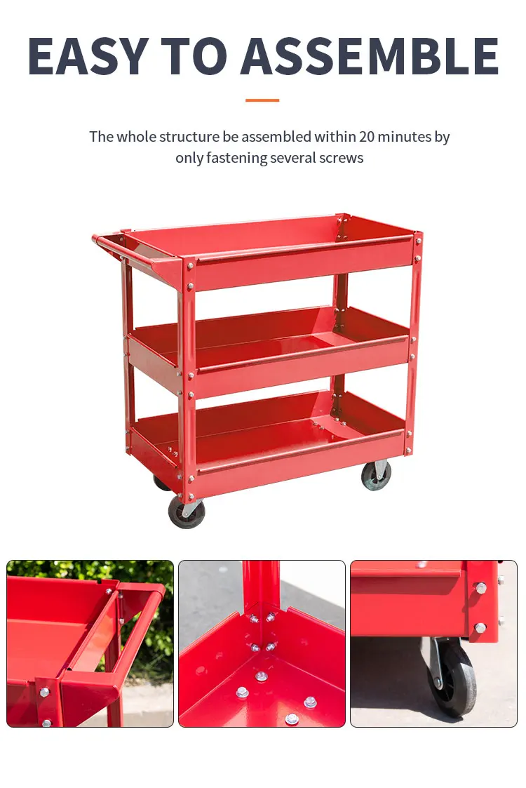 Heavy Duty 4 Wheels 3-tier Mobile Industrial Wagon Cart Tools Utility ...