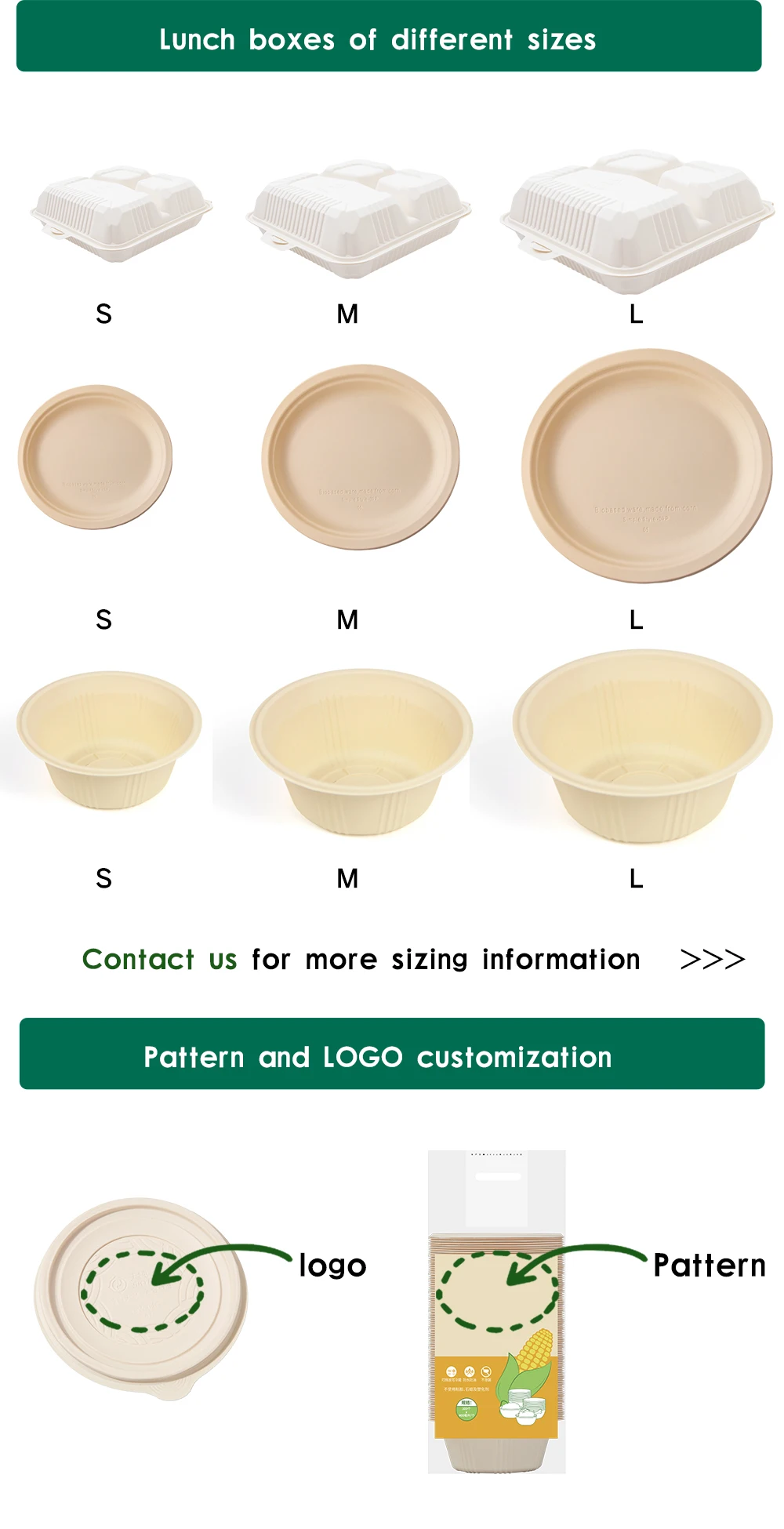 8inch Three Compartment Customize Logo Corn Starch Clamshell ...