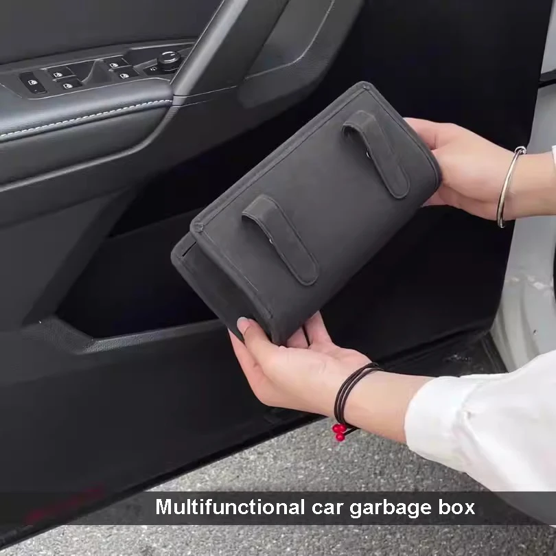 Leather Bin Car Door Organizer Multipurpose Car Trash Bag Hanging Small Car Door Organizer