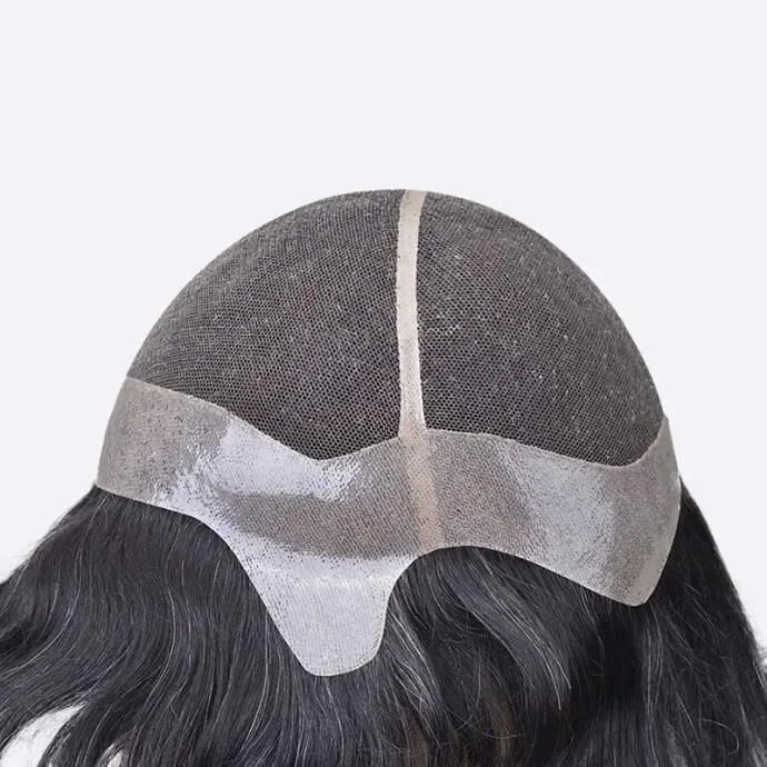 Full Cap Swiss Lace With Poly Around Human Hair Replacement System Men ...