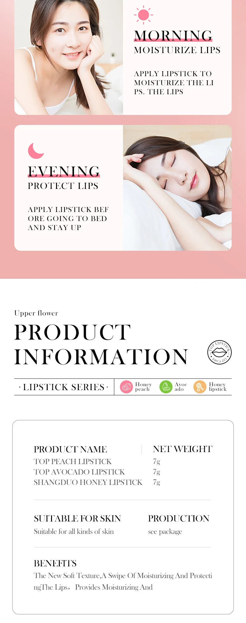 Sadoer Honey Peach Avocado Moisturize Lip Balm Nourishing Pink Tender ...