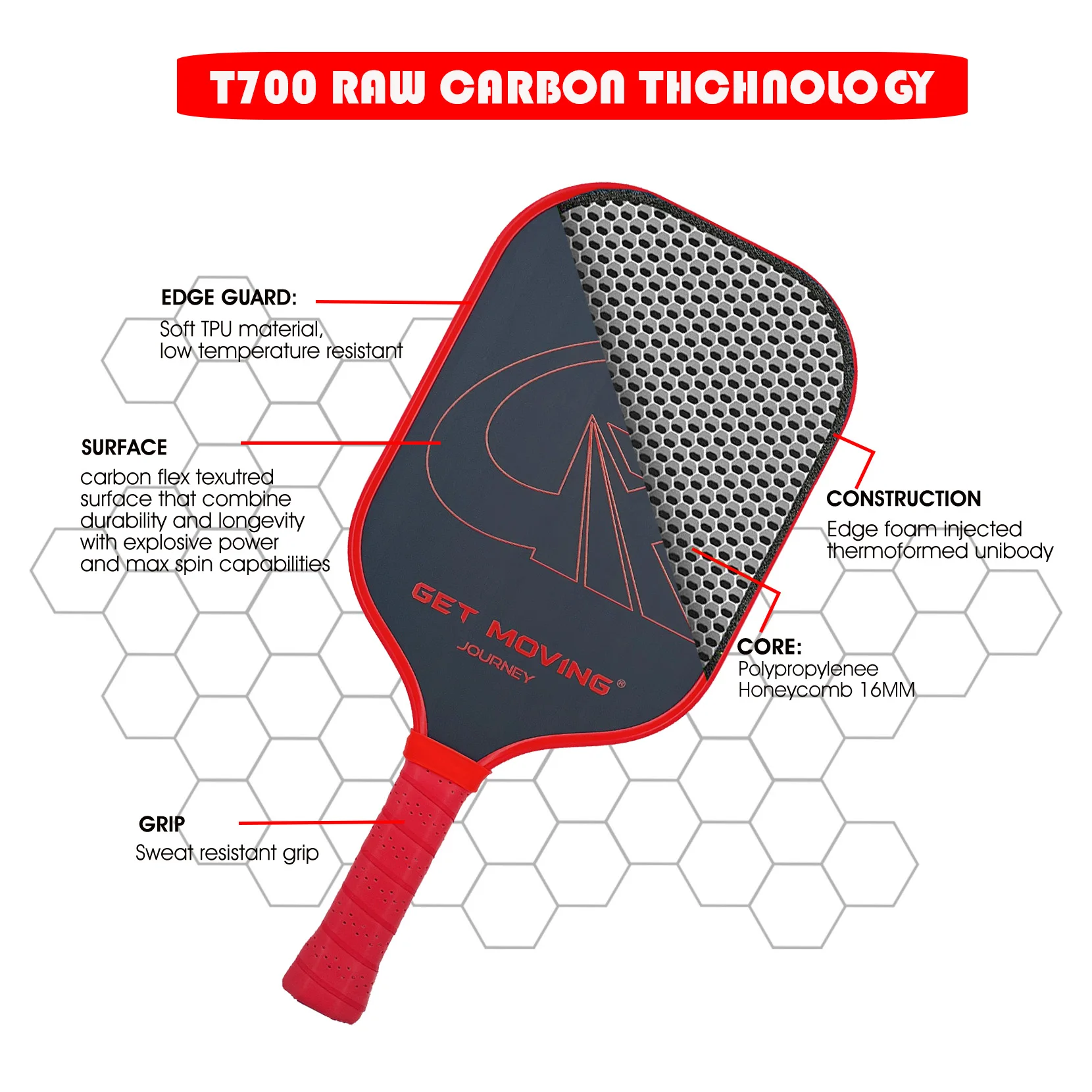 GM Newest Style Custom Logo Unibody Toray T700 Carbon Fiber Pickleball ...
