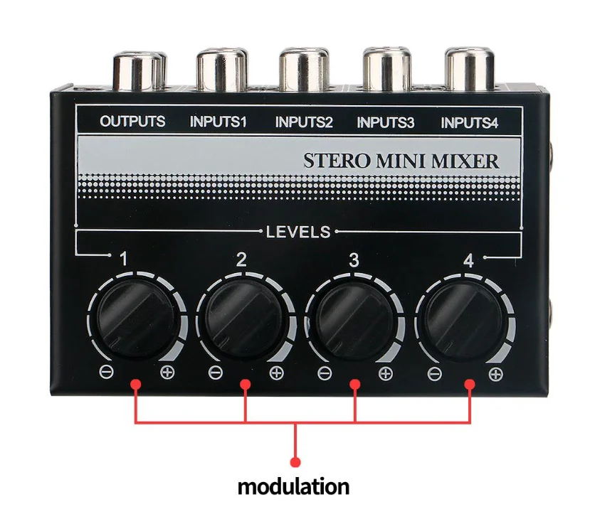 Mini 4-way mixer 4-in-1 output microphone Instrument MH400 Compact ...