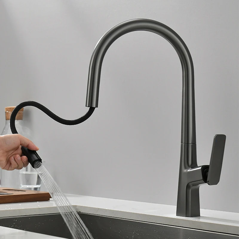 Gourmet Kitchen Faucet Single Lever Slim Square Mixer Gun Gray Pull ...