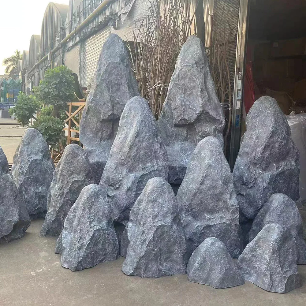 Natural Grey Wave Stone Landscape Fiberglass Rocks Garden Design ...