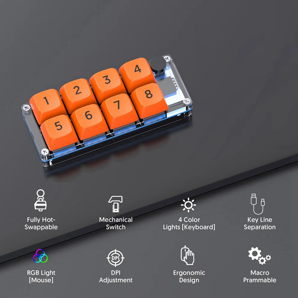 Usb-c Wired Mechanical Gaming Keyboard 8keys Mini Keypad 4 Color Rgb ...