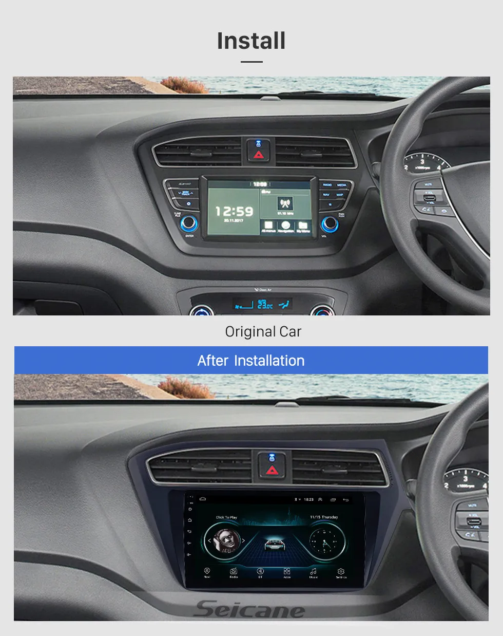 For 2018-2019 Hyundai I20 Rhd Gps Radio 9'' Android 13 Car Navigation ...