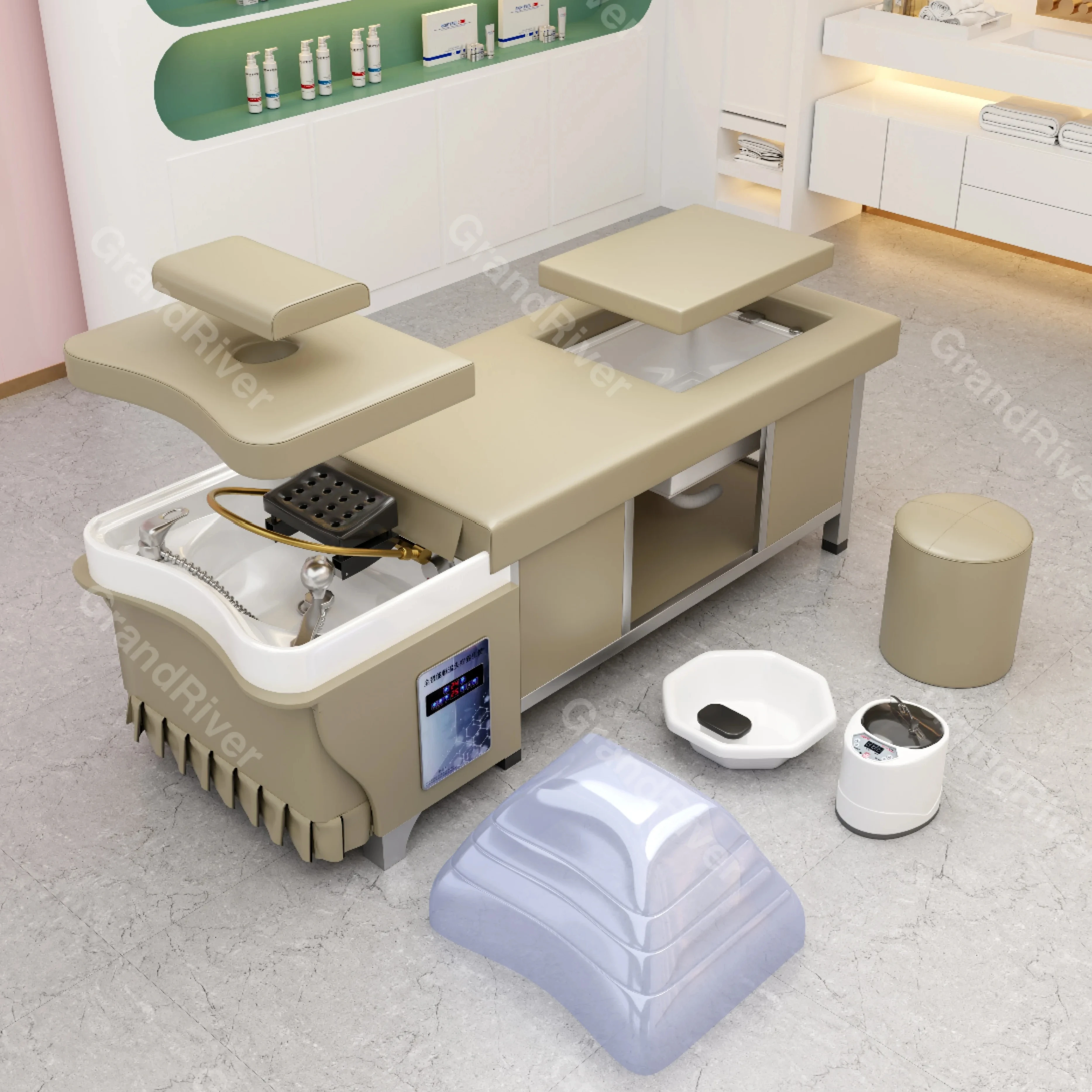 Professional hair washing massage table shampoo bowl bed spa heated ...