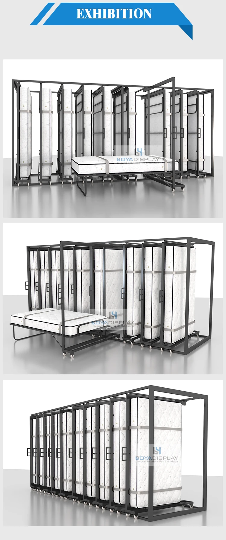Mattress Rotate Display Stand Pull Push Folded Mattress Sliding Display ...