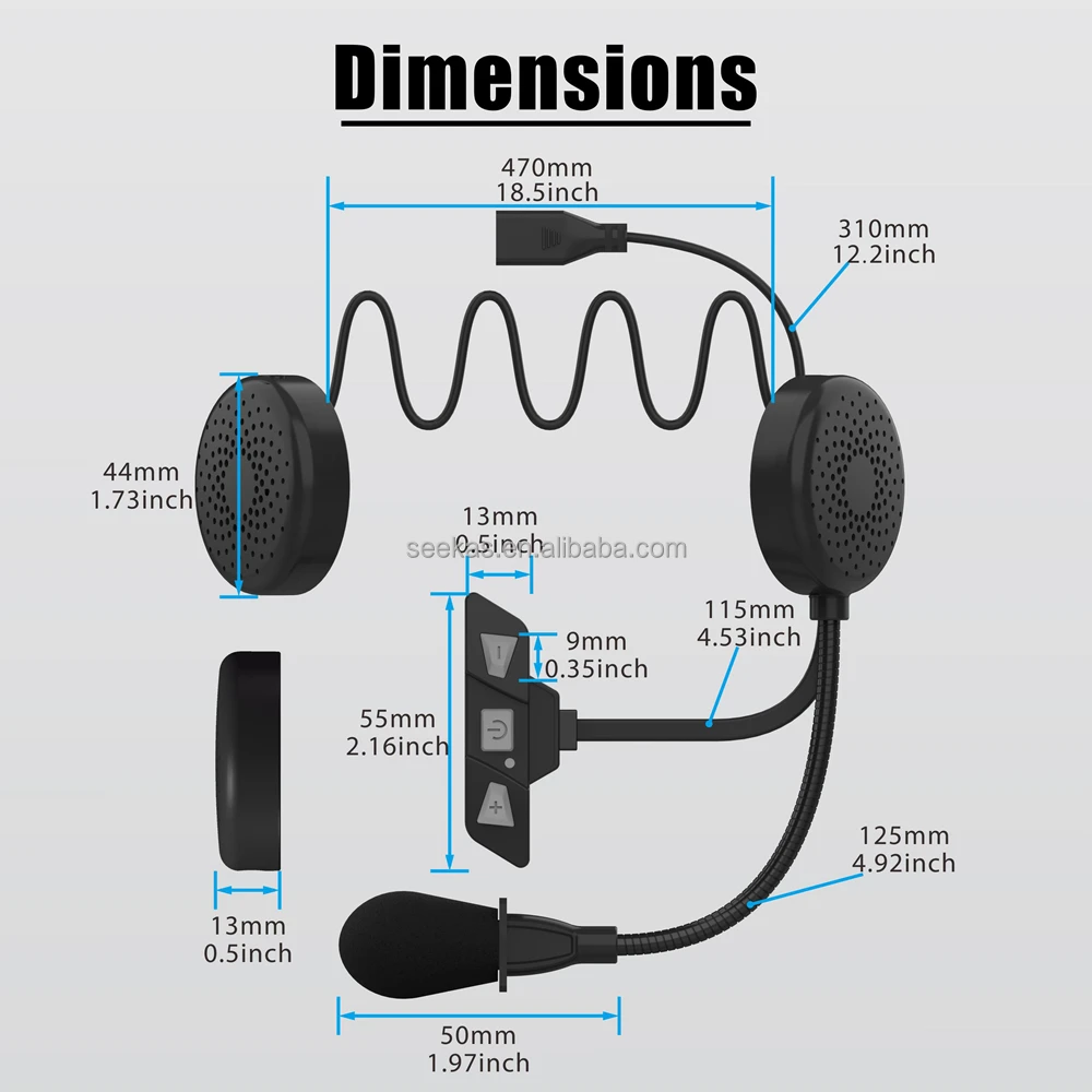 Motorcycle Helmet Headset with V5.2 Bluetooth - 35 Hours Play Time