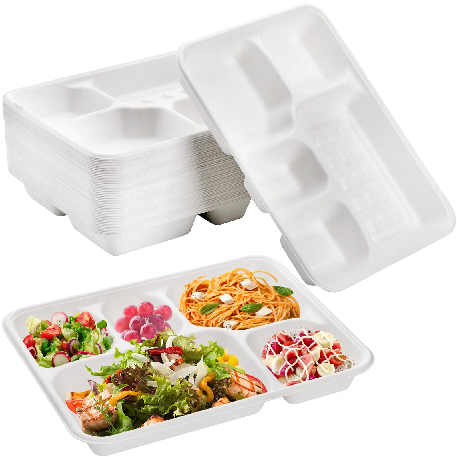 Eco-friendly White Natural Biodegradable Rectangular Divided Plates ...