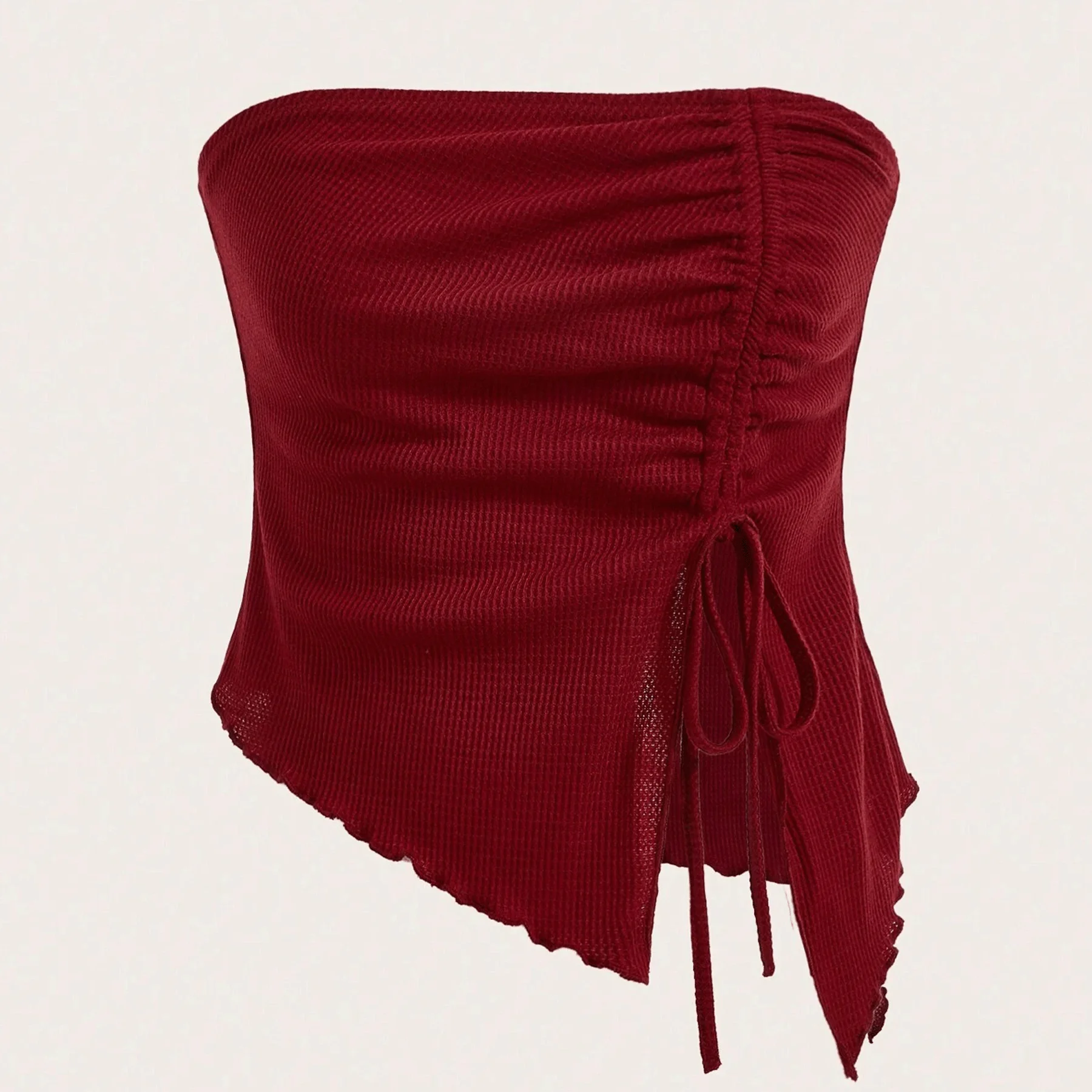 Direct sales plain burgundy irregular casual sexy bodycon waffle ...