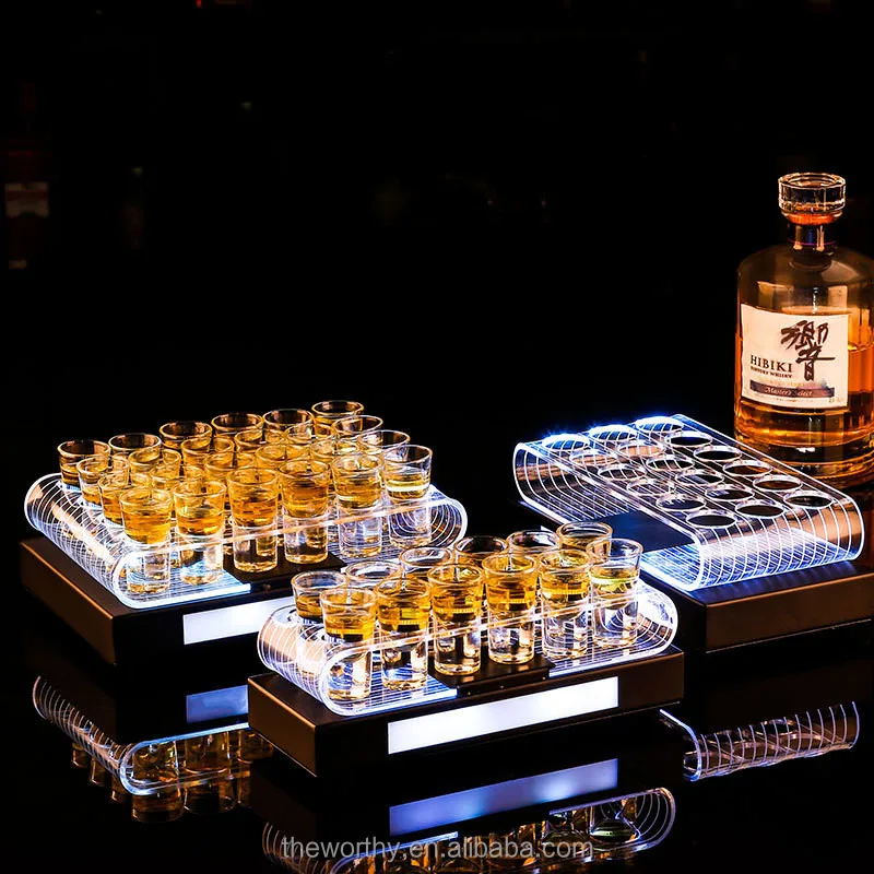 T-worthy NEW Bar Service Led Shot Glass Tray Built-in Battery 12 ...