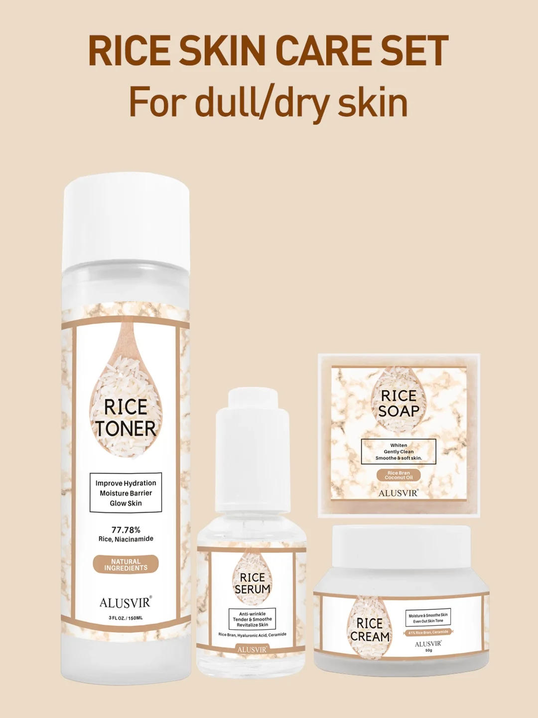 Rice Skin Care Set Korean Skin Care Brighten Hydrating Whitening Face ...