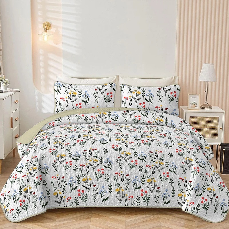 Printed Bed Cover 3 Piece Set Simple Bed Cover Polyester Bed Cover Set ...