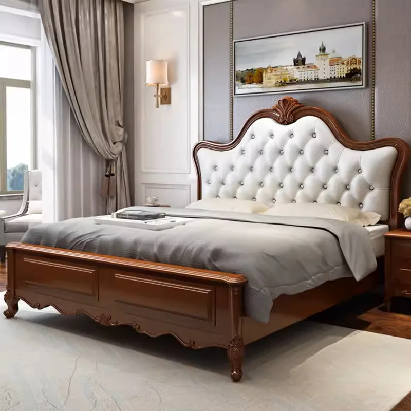 Wholesale American Style Bed with Upholstered Headboard Wooden Frame ...