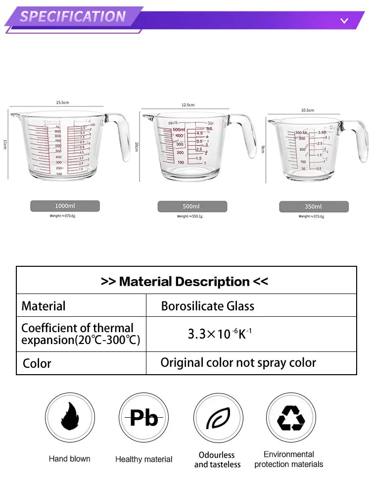 Custom 350ml, 500ml, 1000ml Measuring Cups - Eco-friendly