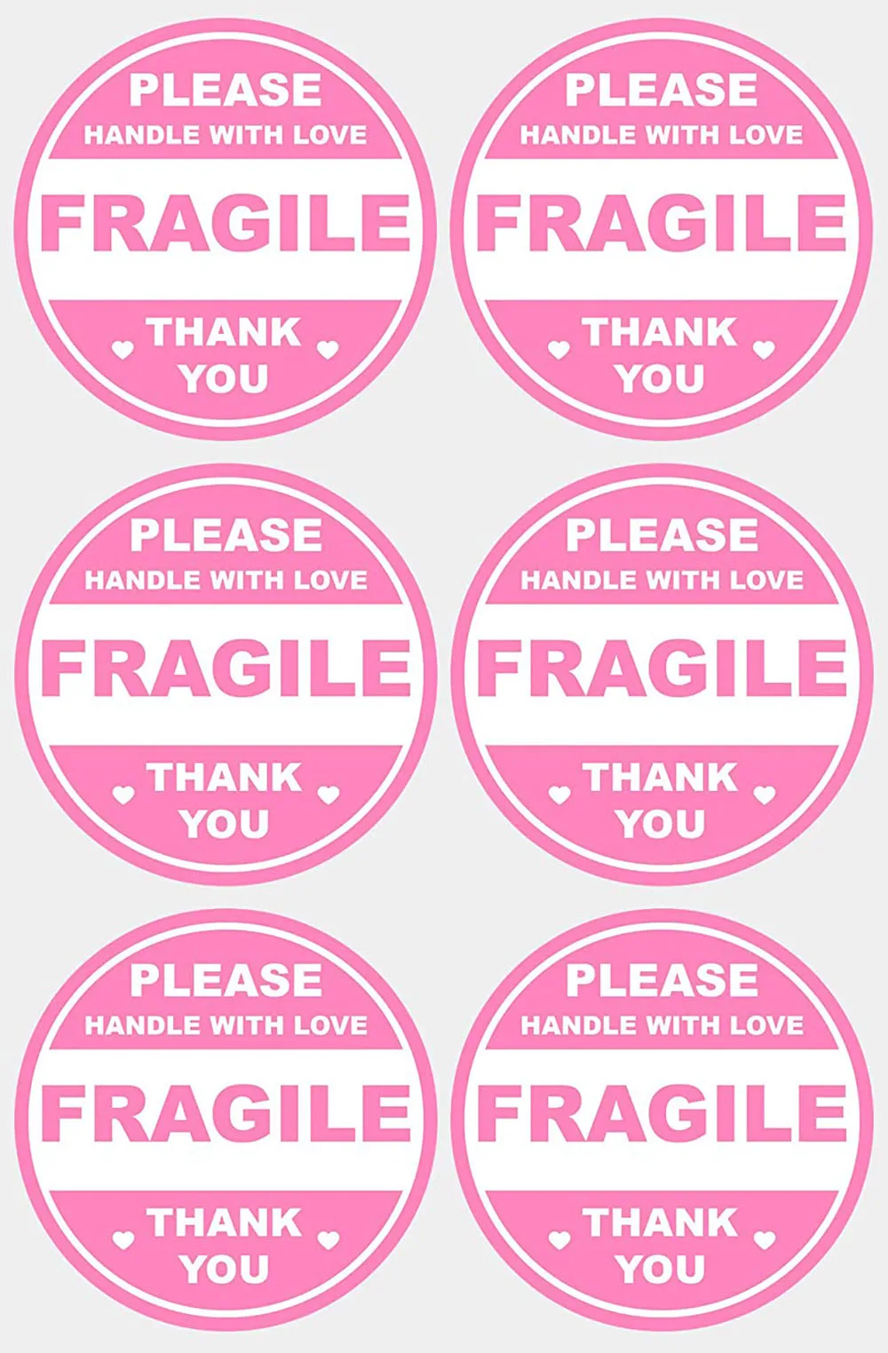 Pink Fragile Vinyl Labels Stickers Custom Size UV Printed 'Safe ...