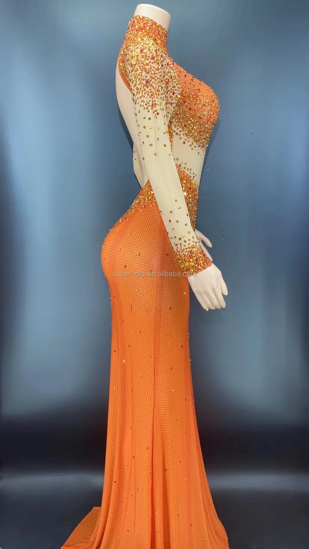 Luxury Stage Costume Party Cloth Sexy Feather Stitching Gown Slim Short ...
