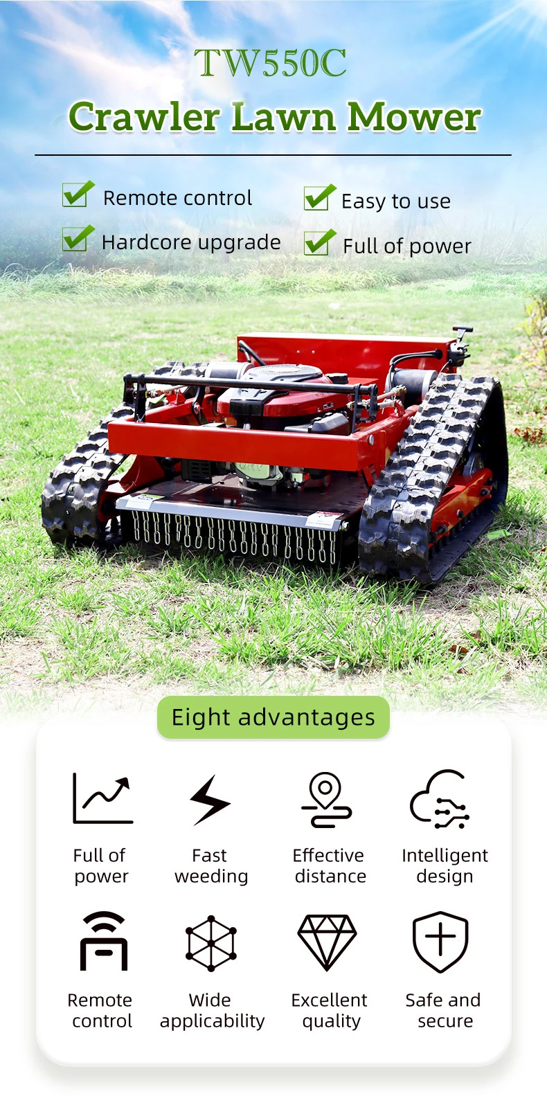 HRM800C Remote Control Reel Mower - 15HP, 800MM Cutting Width
