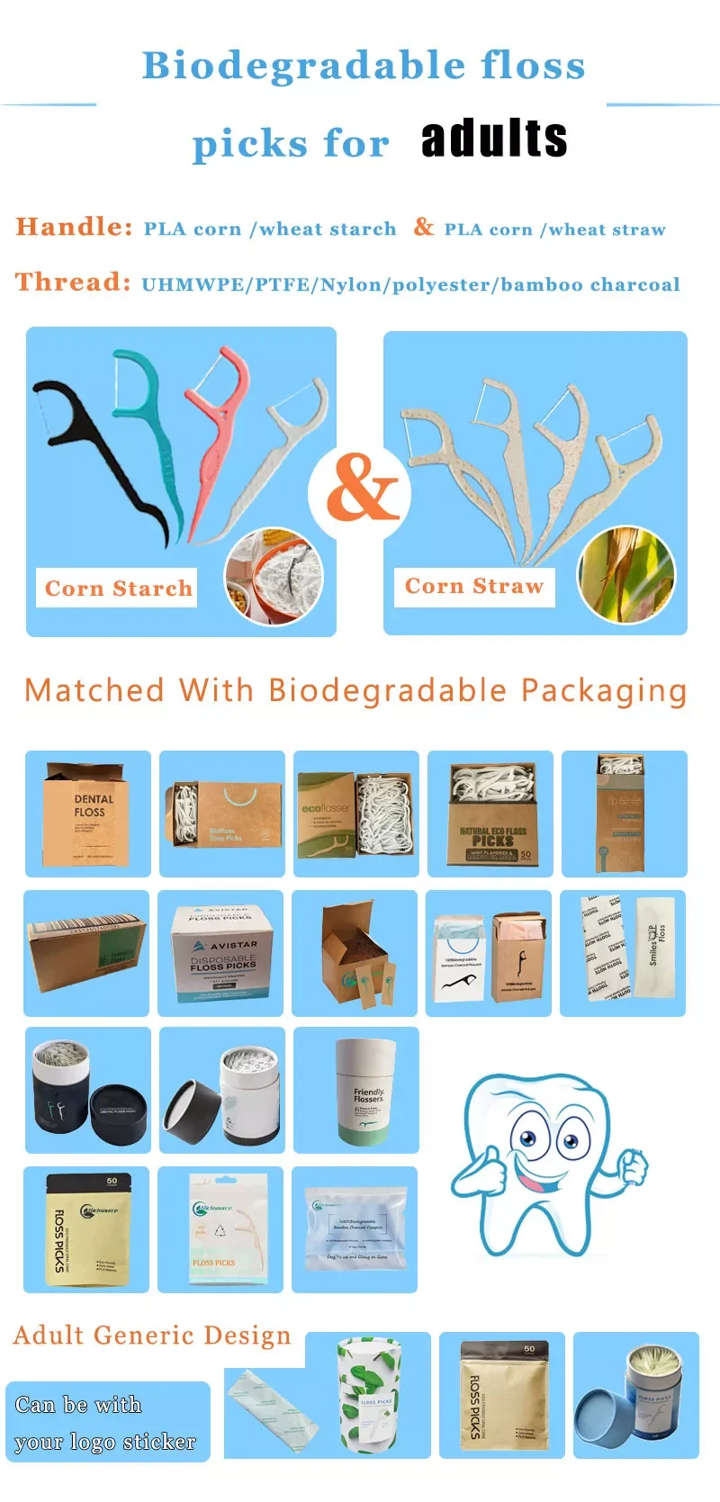 Organic Eco Friendly Natural Mint Bamboo Charcoal Dental Floss Pick ...