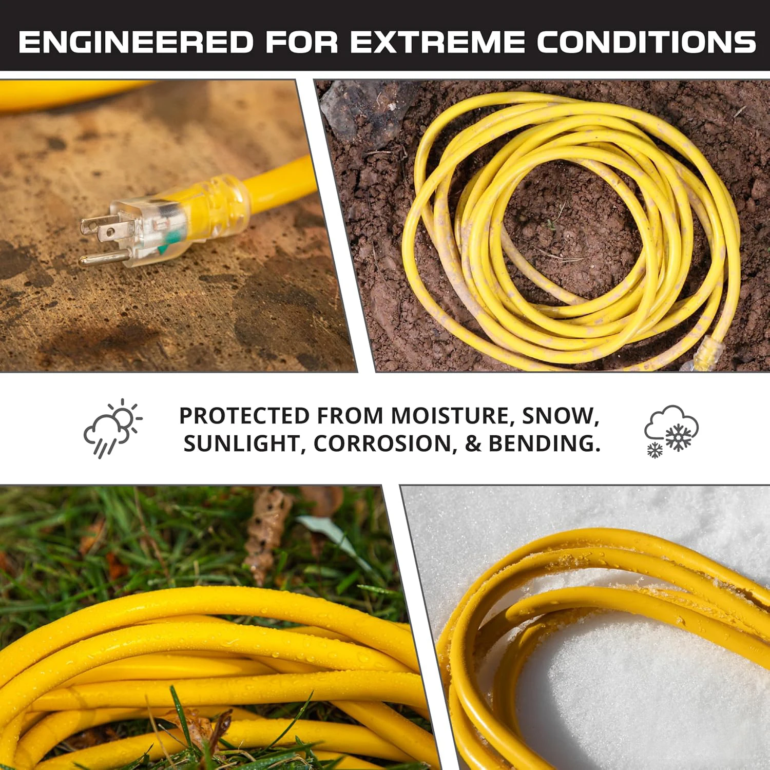 100Ft 12/3 SJTW Black Electric Extension Cord Lighted End 5-15P Outdoor ...