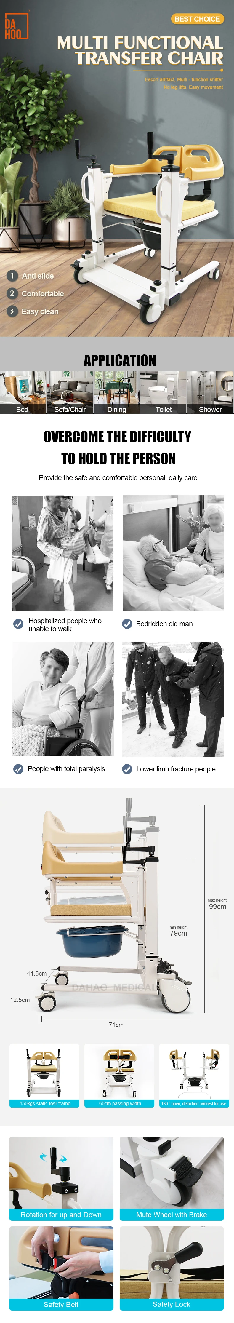 Paciente Silla De Transferencia Manual Potty Transport Chair For Adults ...