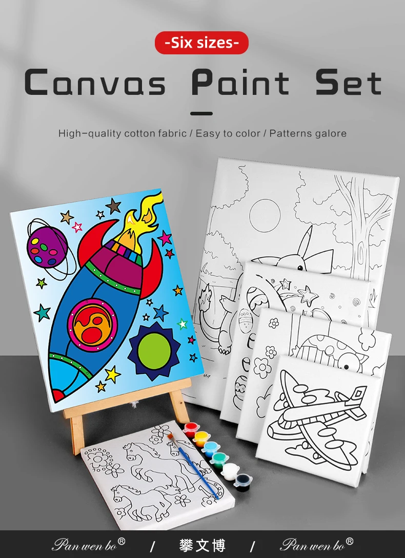 Panwenbo Wholesale 15x15cm Various Design Kids Canvas Painting Set Pre ...