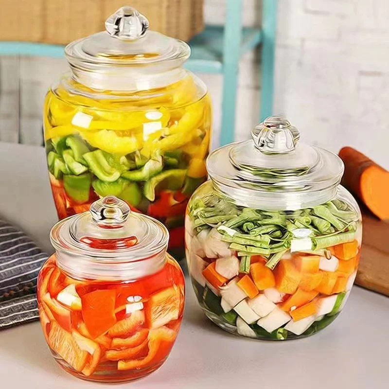 In Stock 650ml 1250ml 2200ml Kimchi Candy Glass Storage Jar Beverage ...