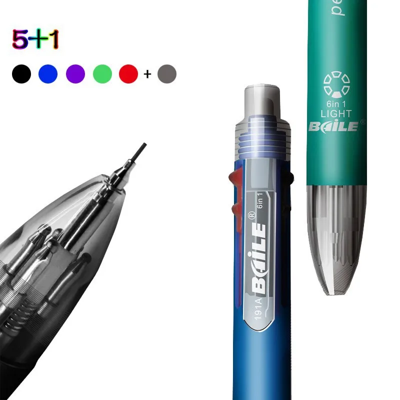 Multicolor Ballpoint Pen - Five Color 6-in-1 Multifunction Pen with ...