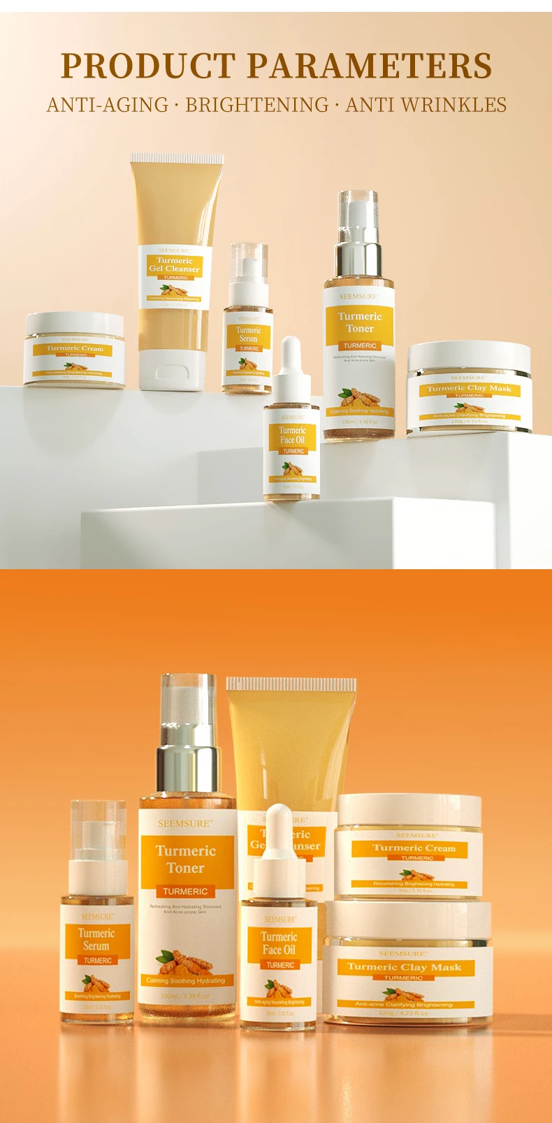 Private Label Facial Anti Acne Anti Aging Travel Tumeric Skincare Sets
