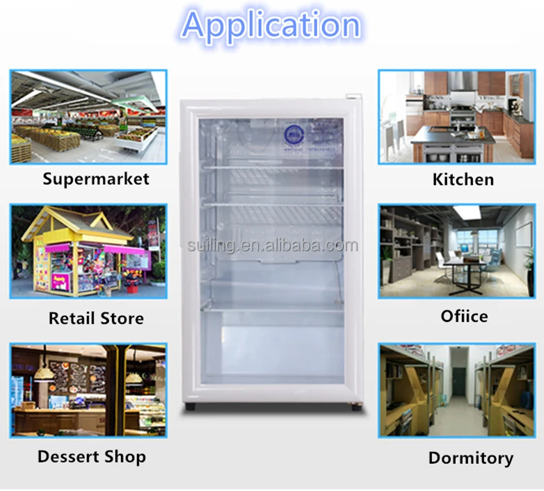 100 Liters Hotel Mini Bar Fridge Glass Door Refrigerator Small Showcase ...