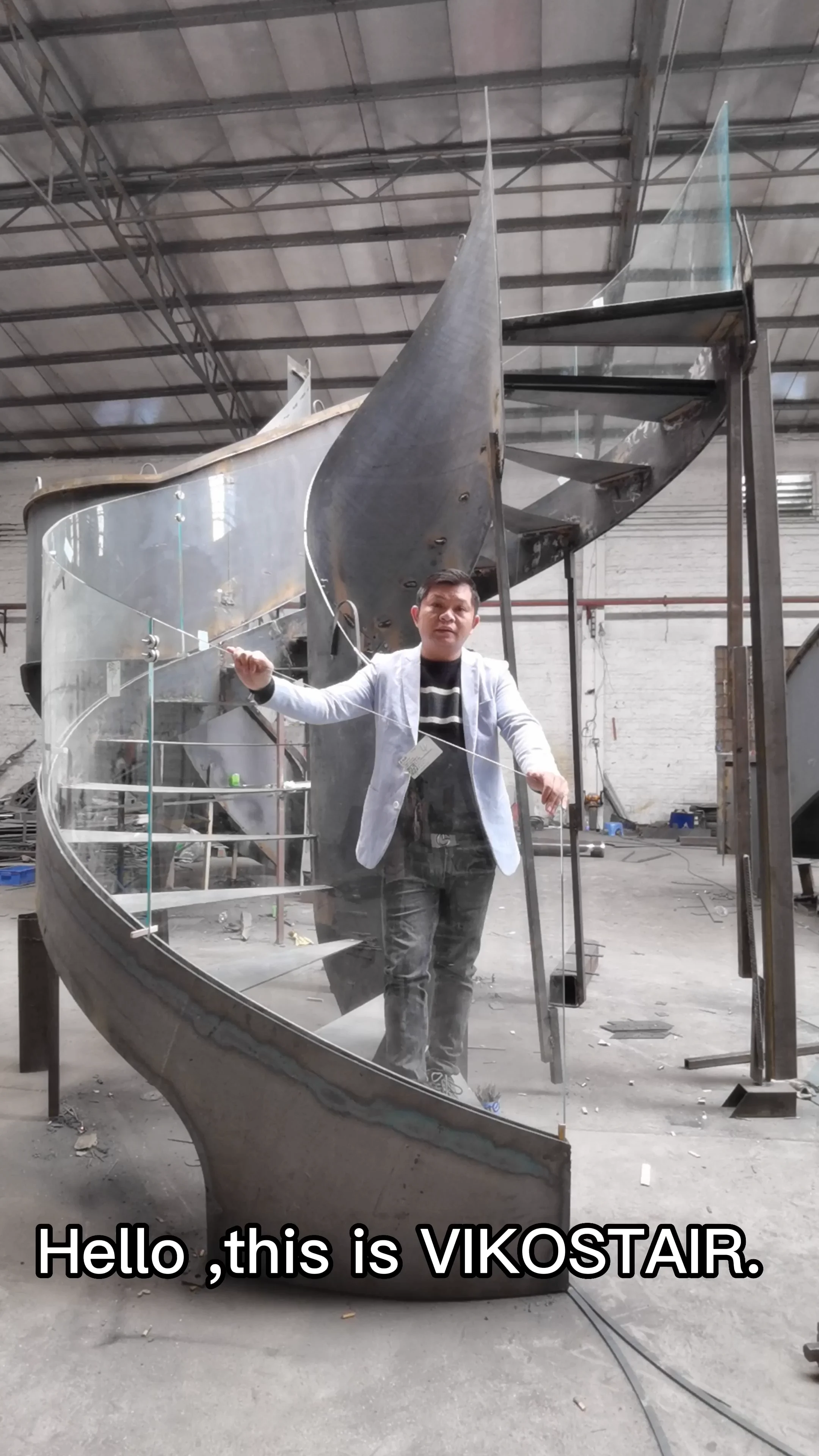 Viko Building Code Tempered Glass Railing Modern Curved Stairs Steel ...