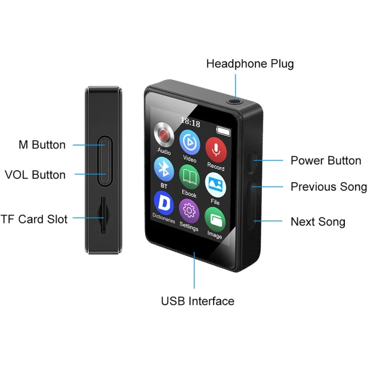 2025 Touch Screen MP3 Player with 8GB, Bluetooth 5.0, E-book Mode, and ...