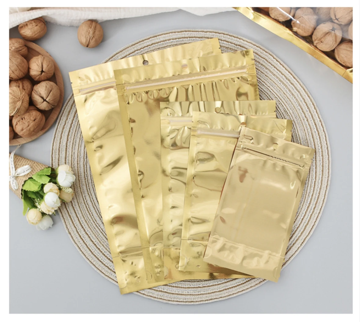 In Stock and Custom Clear Front Golden Back Resealable Ziplock Food ...