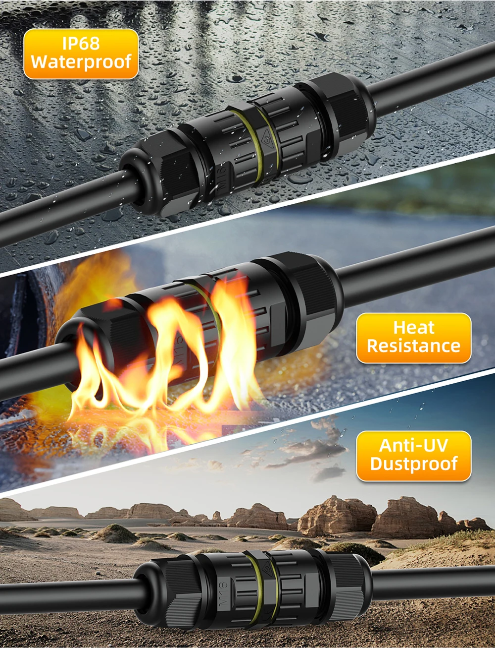 3 Pole Wire T-Type Outdoor LED Plastic IP68 External Electrical 2/3/4/5 ...