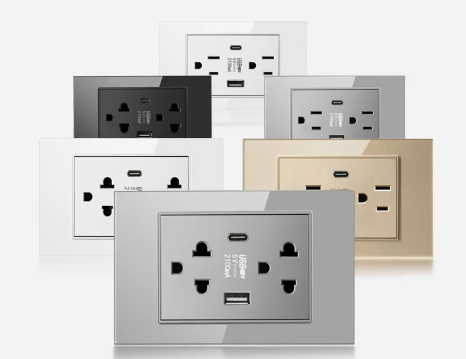 Dual American Standard Power Socket with USB Type-c