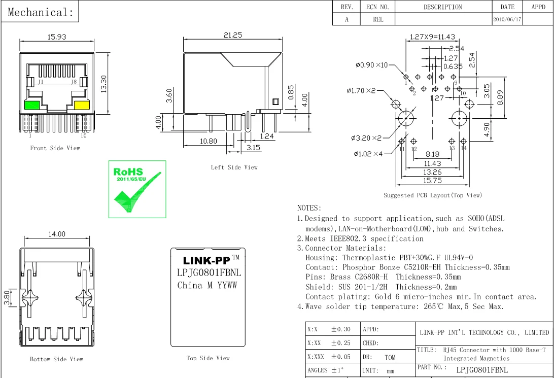 HR911131A KLA1S109-34 LF A70-112-331N126 with Leds Shielded RJ45 Jack
