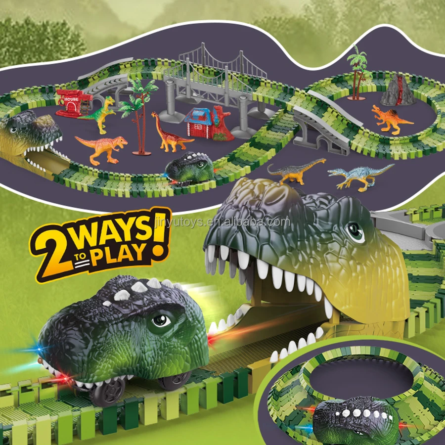 DIY Assembled Race Slot Car Electronic Toy Dinosaur Railway Track ...