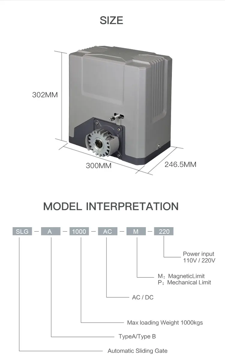 SLG-A-1800-AC Gear Driven AC220V Sliding Gate Operator Remote Control ...