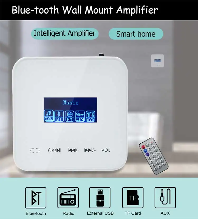 PW220Q Wall Mount Music Amplifier with BT & Aux Adapter