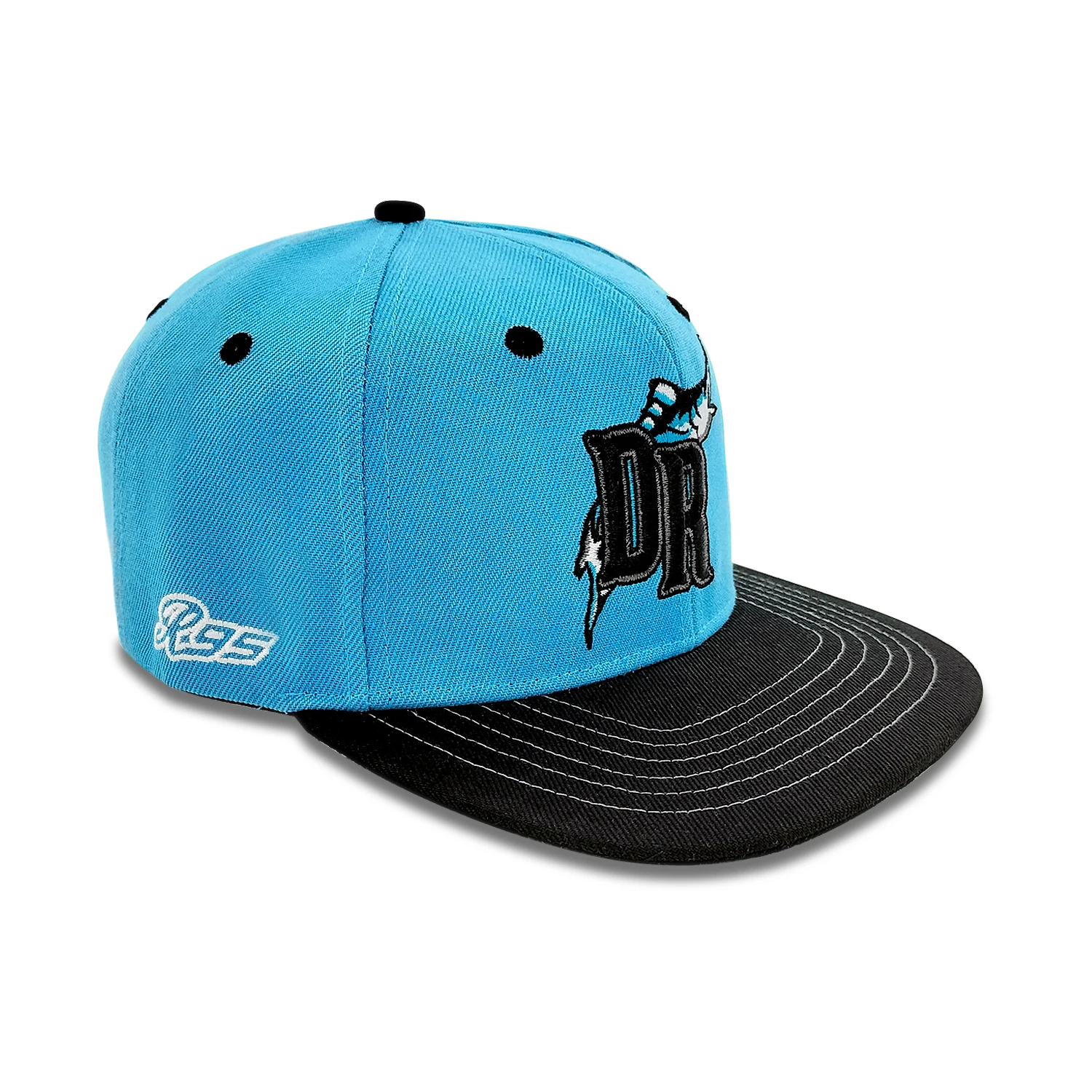 Custom High Quality Blue Hat Black Shark Pattern Embroidery Black Brim ...