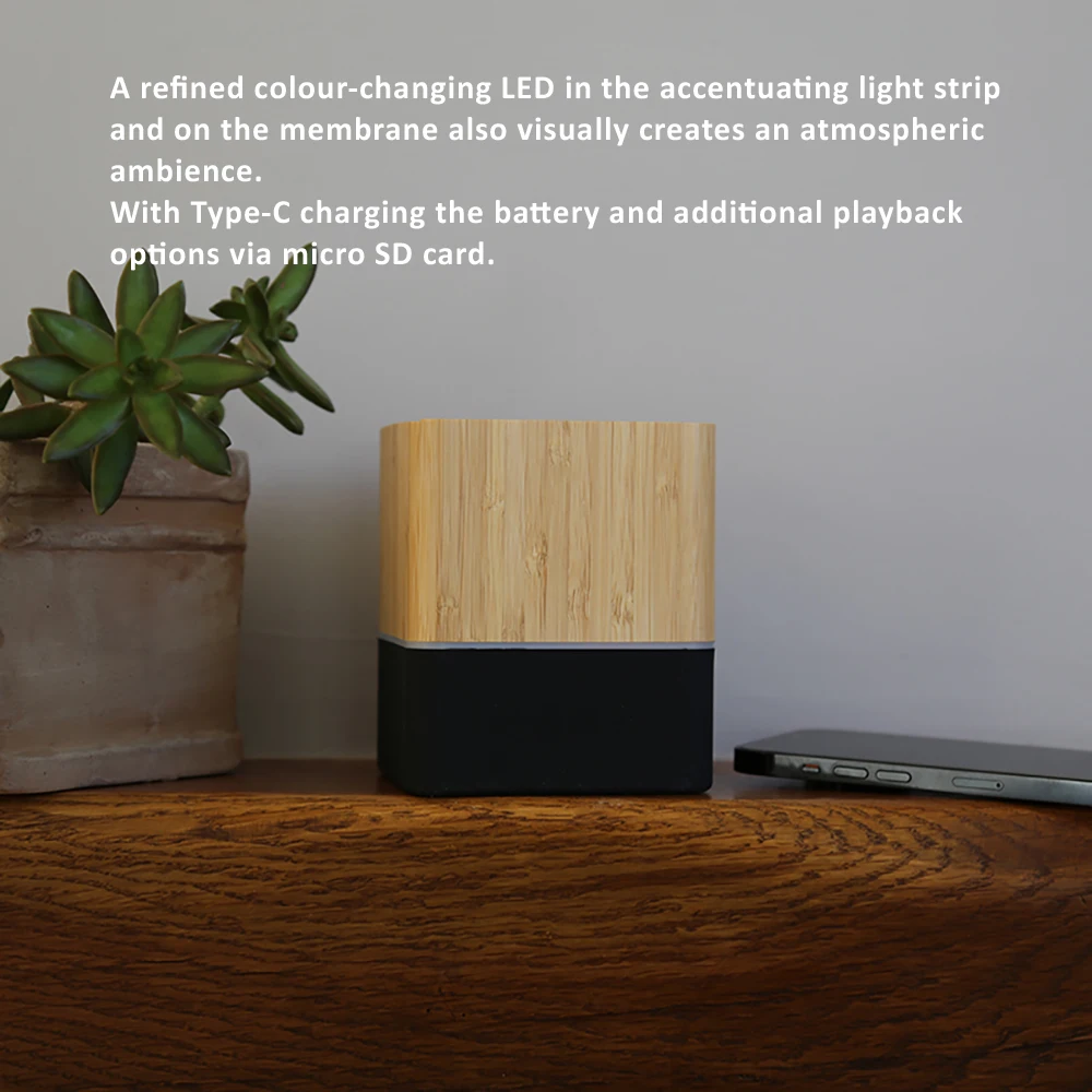 Square Bamboo Wood AUX USB TF Memory Card Slot Speaker LED Light Music ...
