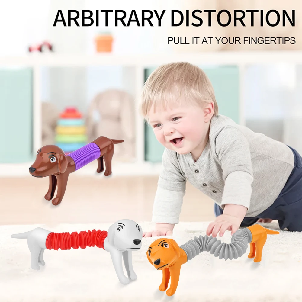Lovely Dog Retractable Tube Plastic Decompression Toy Diy Stretchable ...