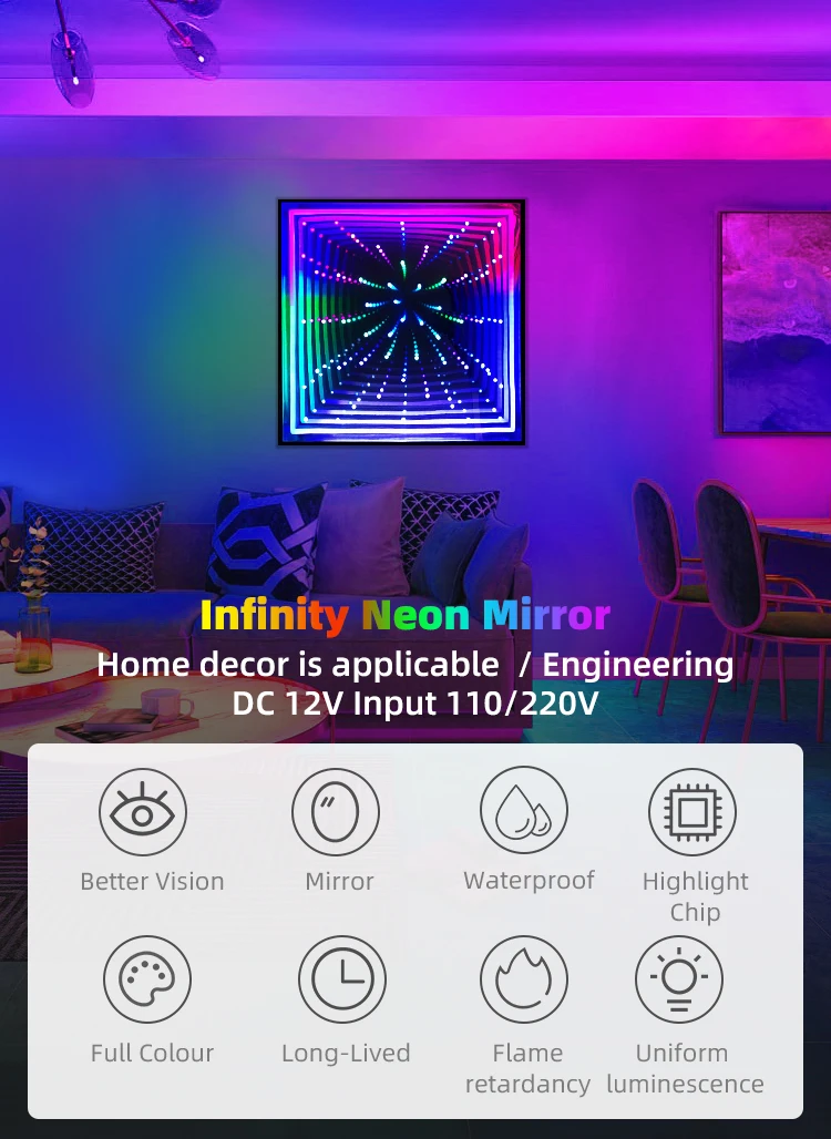 Modern Home Bathroom Wall Decor Infinity Mirror Led Neon Sign Lighting ...